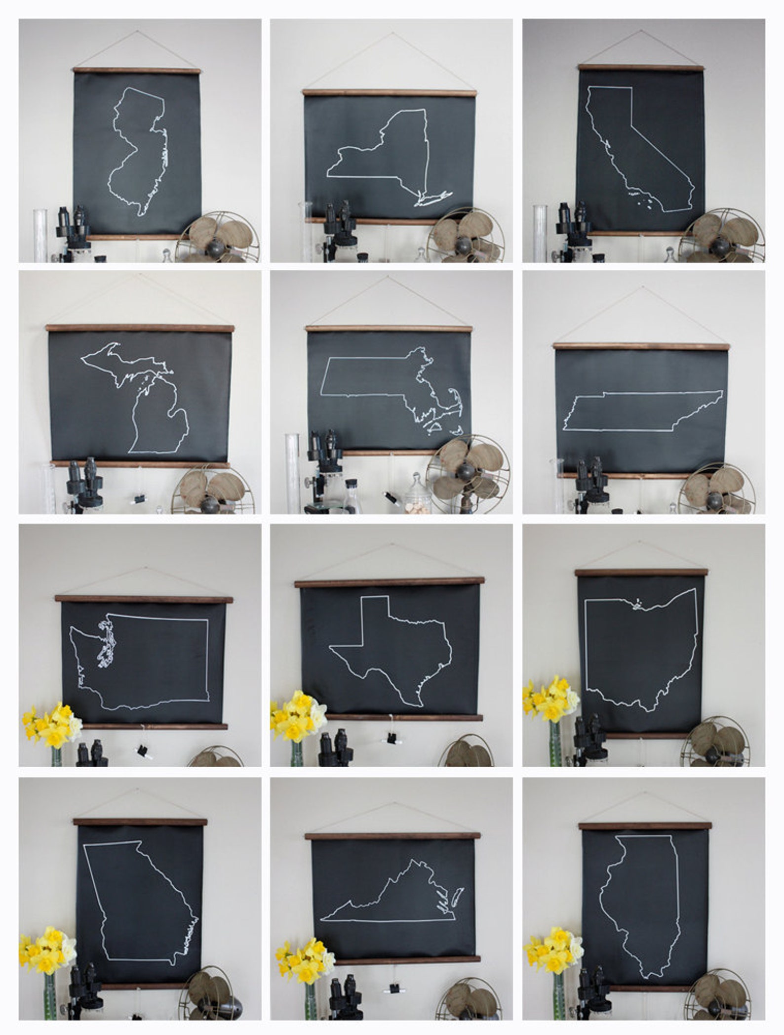 Chalkboard State Maps // Custom State Map Decor // 50 States ...