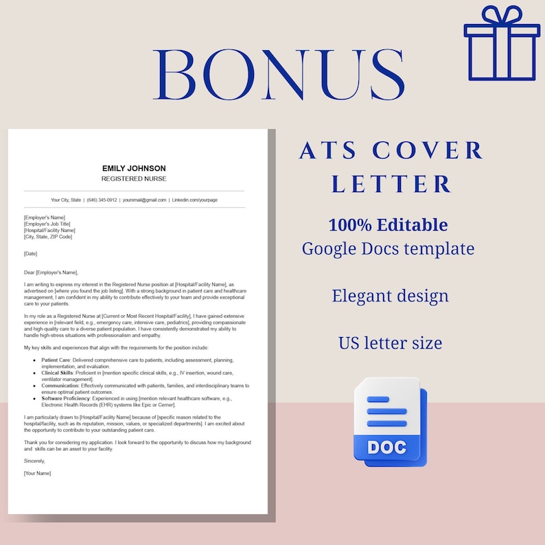 Nurse Resume Template and Cover Letter | Editable, Ats-friendly | Word ...