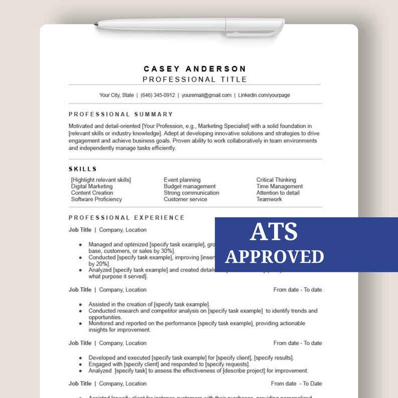 Professional Resume Template. Editable on Google Docs. ATS Resume. 1 ...