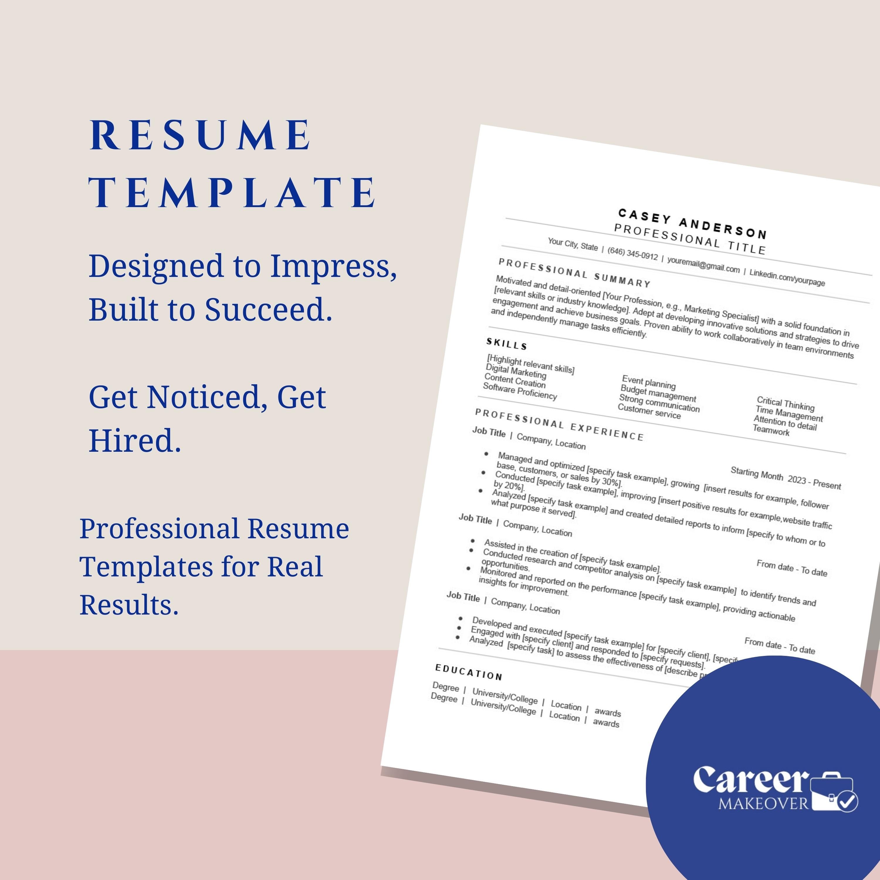 Professional Resume Template. Editable on Google Docs. ATS Resume. 1 ...