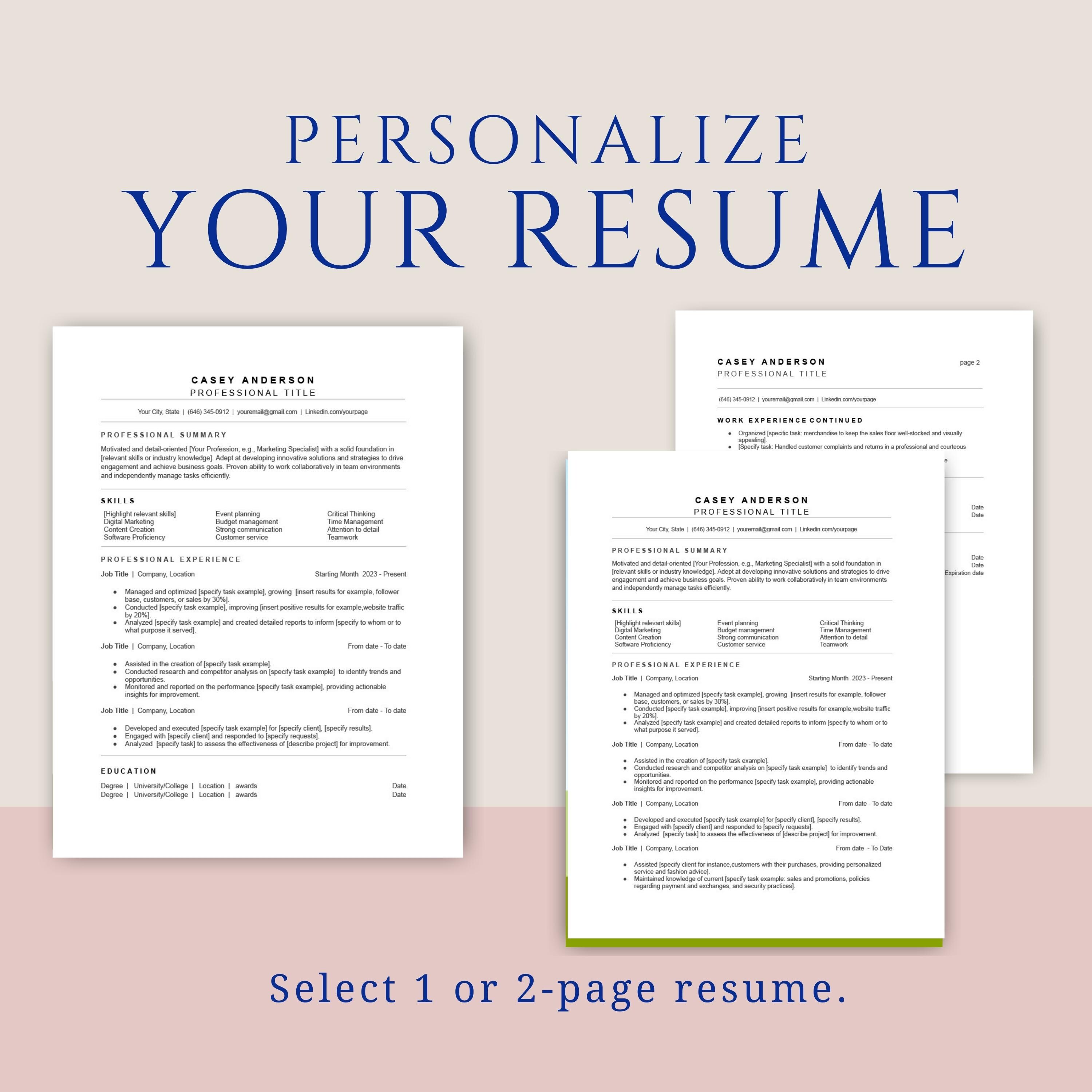 Professional Resume Template. Editable on Google Docs. ATS Resume. 1 ...