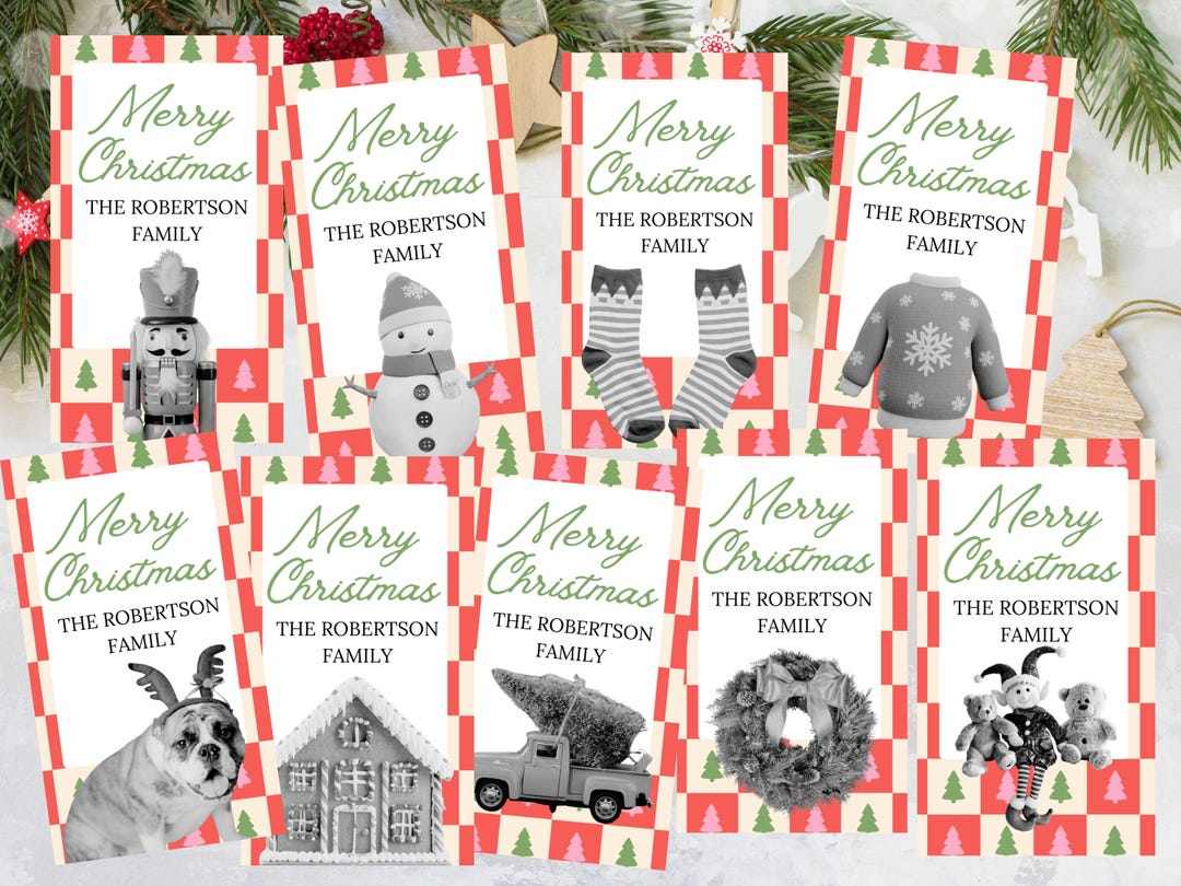 Retro Christmas Gift Tags, Personalized Holiday Favors, Printable ...