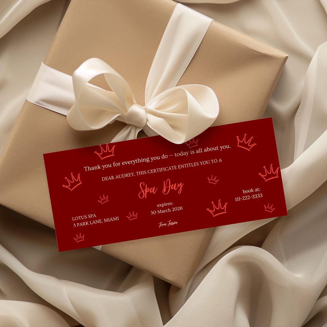 Spa Day Gift Voucher • Spa Treatment Certificate • Custom Printable ...