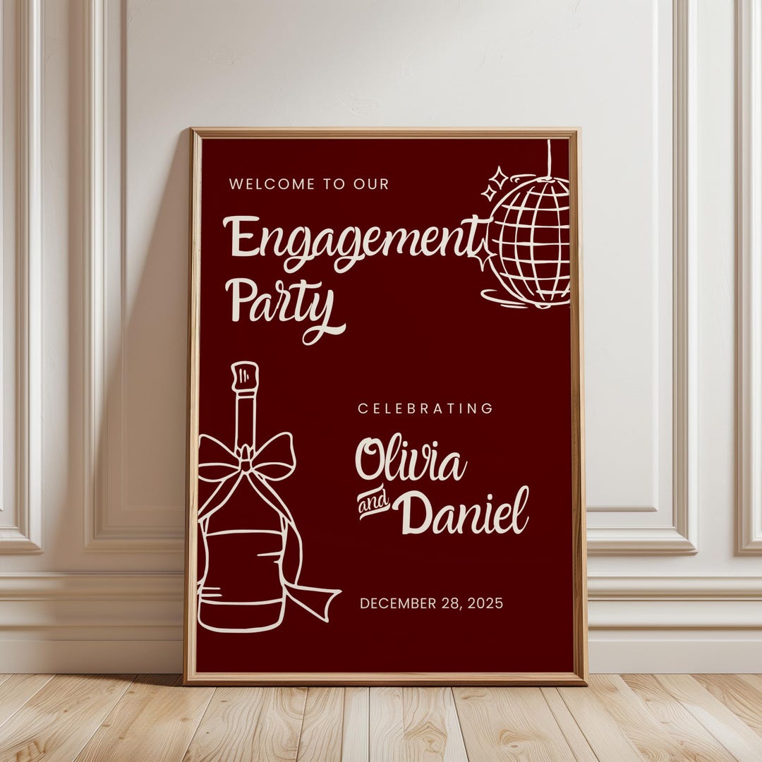 Dark Red Engagement Party Welcome Sign, Custom Engagement Decor (made ...