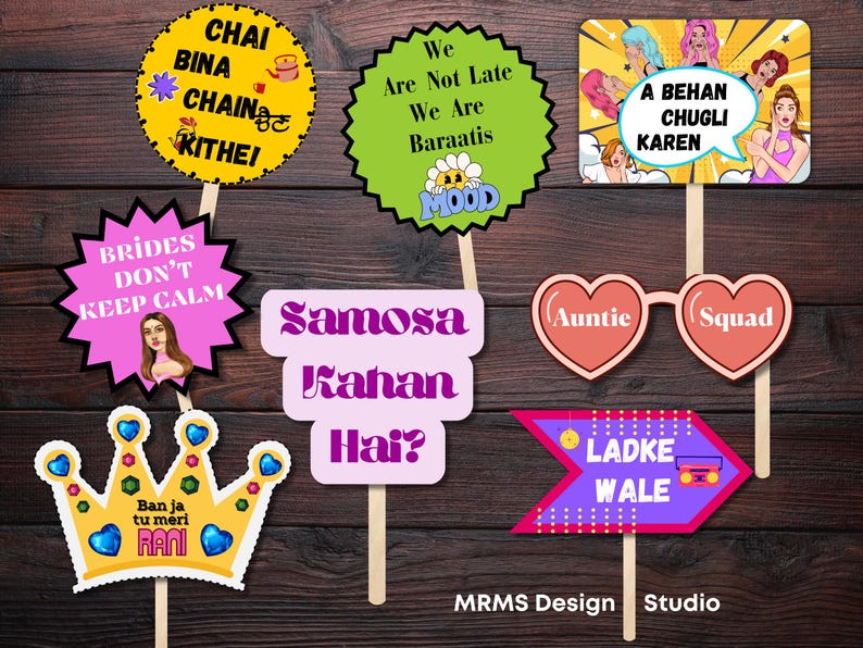 Punjabi Photobooth Props, Indian Wedding Customisable Funky Gen Z Props ...