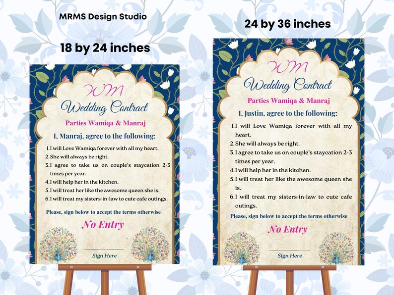 Editable Royal Peacock Wedding Contract | Personalised Wedding Contract ...
