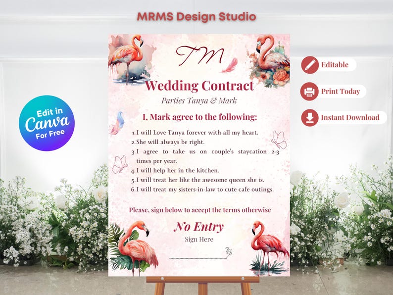 Editable Swan Themed Wedding Contract | Personalised Wedding Contract ...