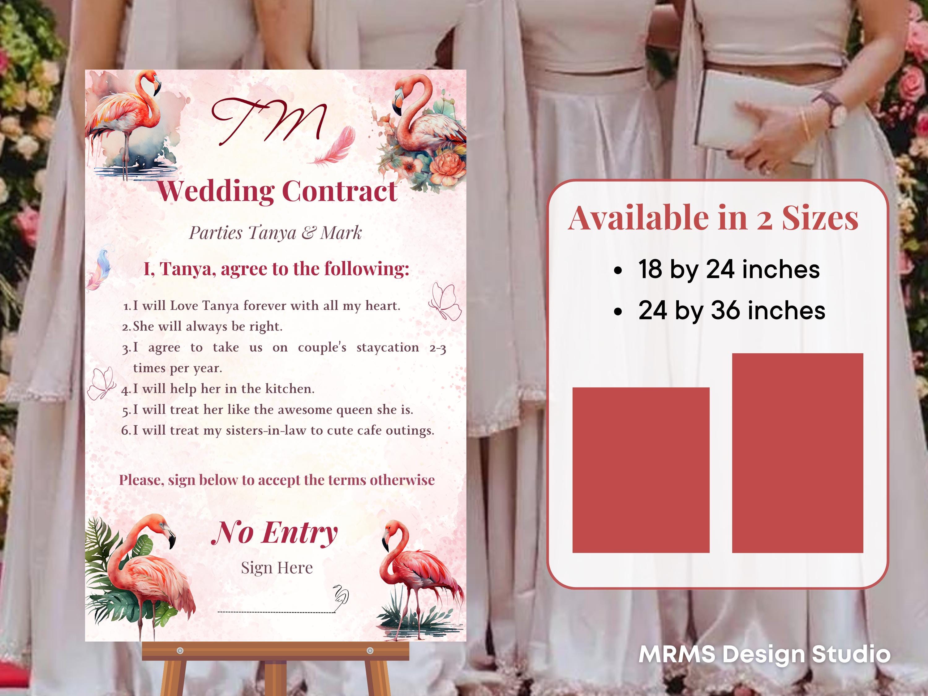 Editable Swan Themed Wedding Contract | Personalised Wedding Contract ...