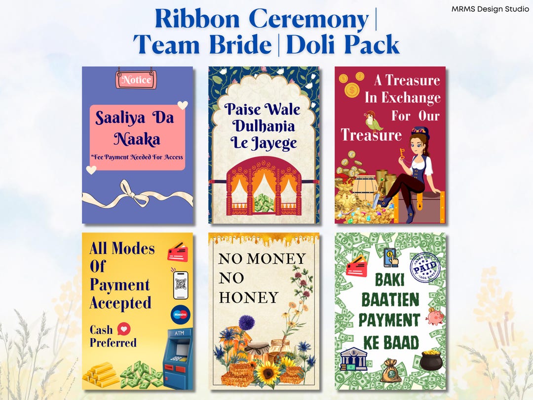 Ribbon Ceremony, Team Bride Signs, Team Bride Props, Indian Wedding ...