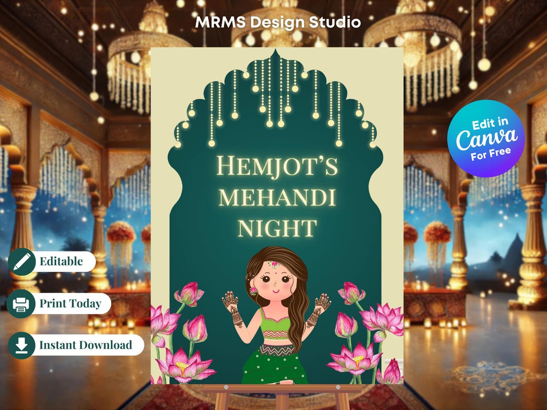 Mehandi Welcome Sign: Editable Wedding Night Board (digital Download ...