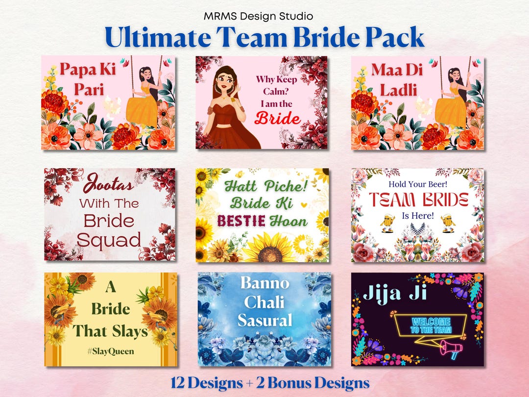 Team Bride Signs, Team Bride Props, Indian Wedding Doli Signs, 14 Desi ...