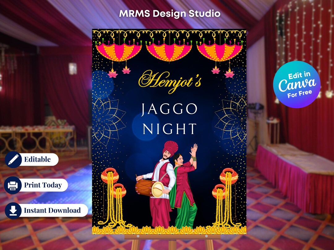Jaggo Night Welcome Sign | Customised Jaggo Party Signs | Punjabi ...