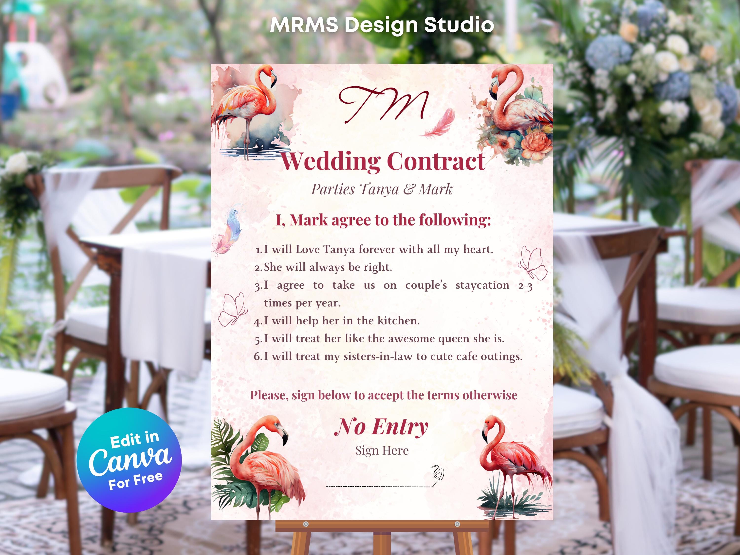 Editable Swan Themed Wedding Contract Personalised Wedding Contract ...