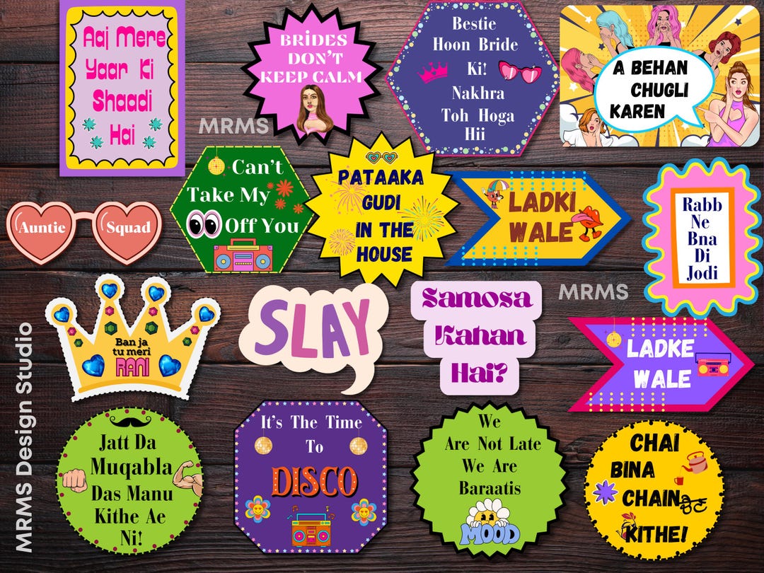Punjabi Photobooth Props, Indian Wedding Customisable Funky Gen Z Props ...