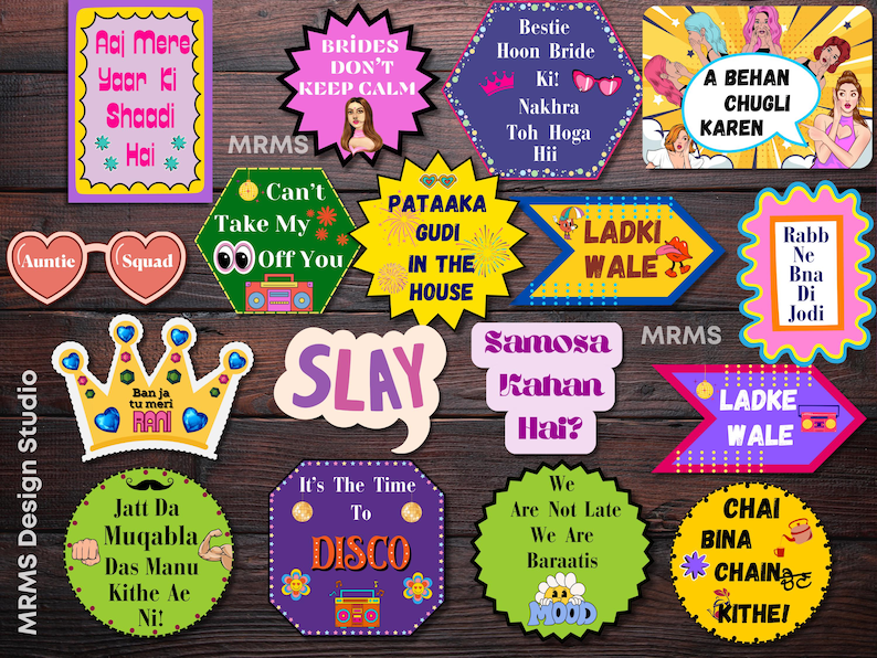 Punjabi Photobooth Props, Indian Wedding Customisable Funky Gen Z Props ...