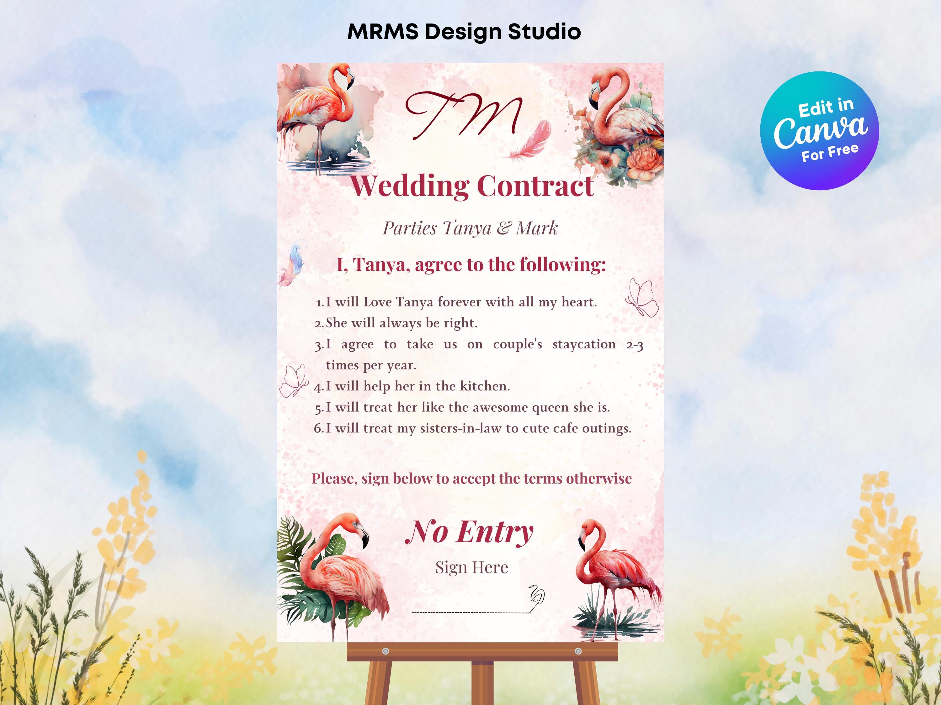 Editable Swan Themed Wedding Contract Personalised Wedding Contract ...