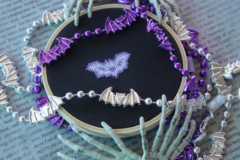 Bat Cross Stitch Pattern, Halloween Cross Stitch Patterns, Neon Bat ...