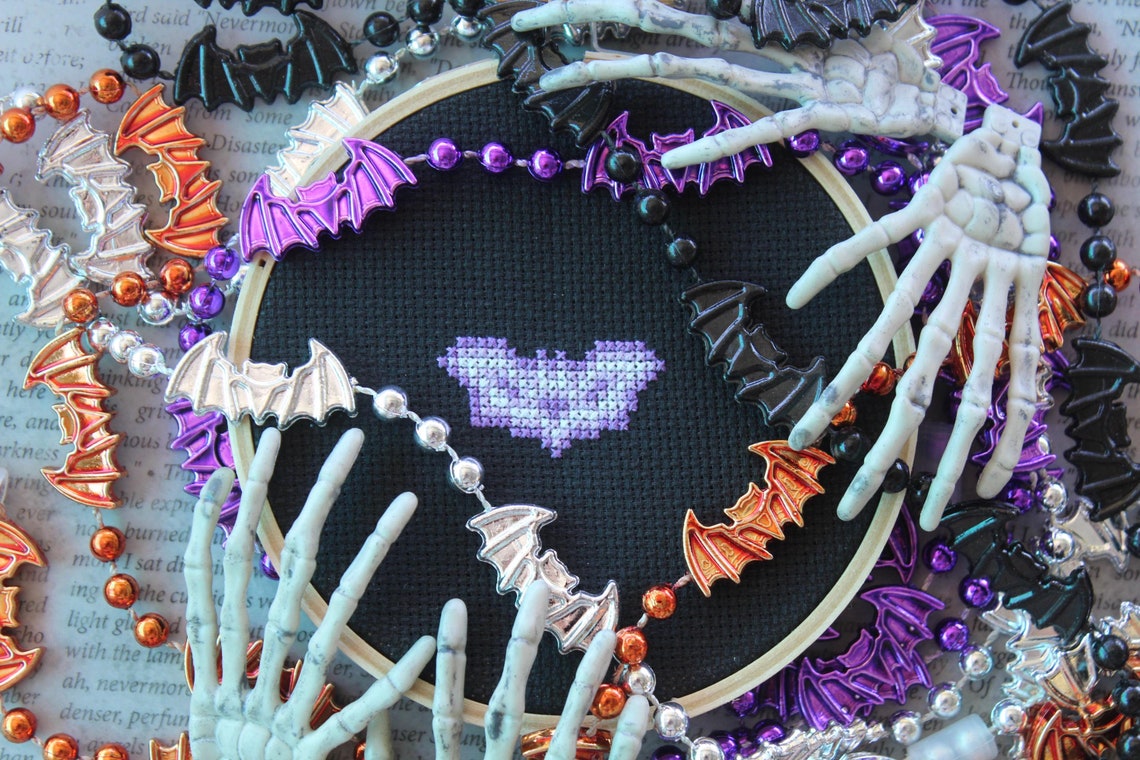 Bat Cross Stitch Pattern, Halloween Cross Stitch Patterns, Neon Bat ...