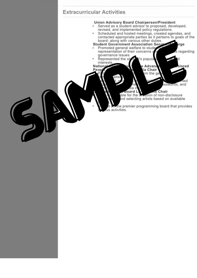 Resume (NO TEMPLATE) Personalized Example With Extracurricular Examples ...