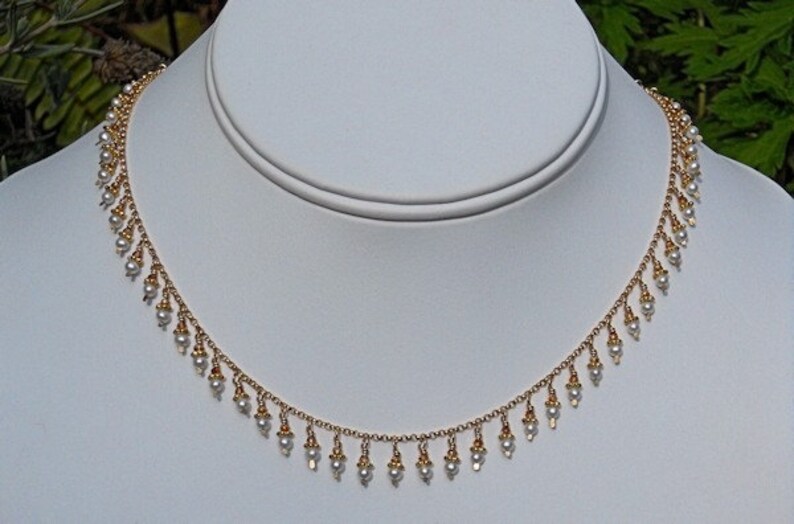 Dancing Pearl Necklace / Natural White Seed Pearls / Coppery | Etsy