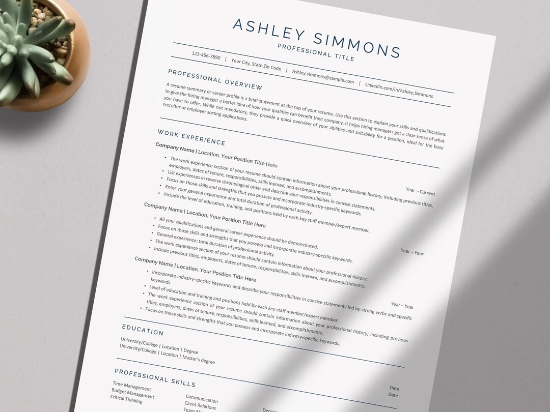 Professional Resume Template Package Word, Pages, Google Docs, and ...