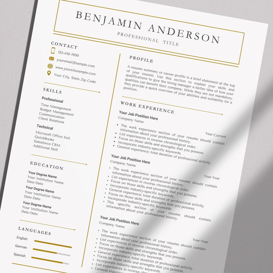 Resume Template for Google Docs, Word & Apple Pages | Professional ...
