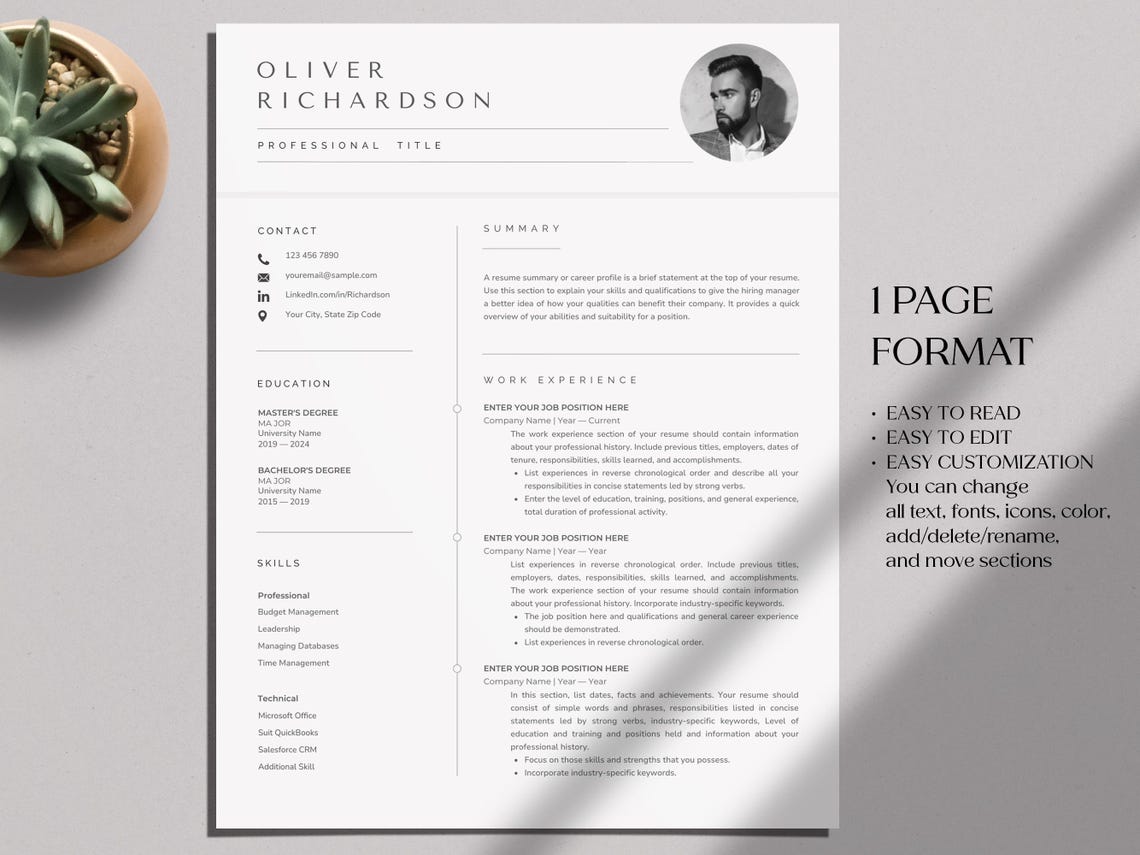 Google Docs Resume Template With Photo | Modern Professional Resume ...