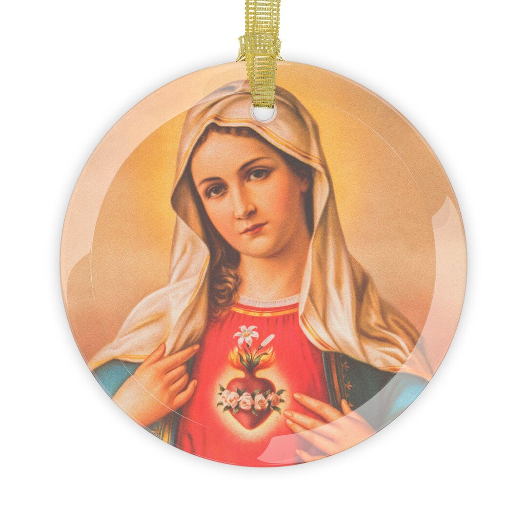 Immaculate Heart of Mary Catholic Glass Christmas Ornament, Christmas ...