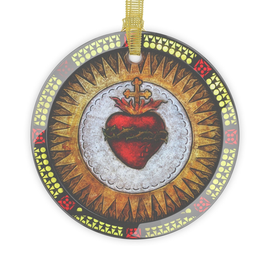 Sacred Heart of Jesus Glass Ornament, Catholic Christmas Ornament Gift ...