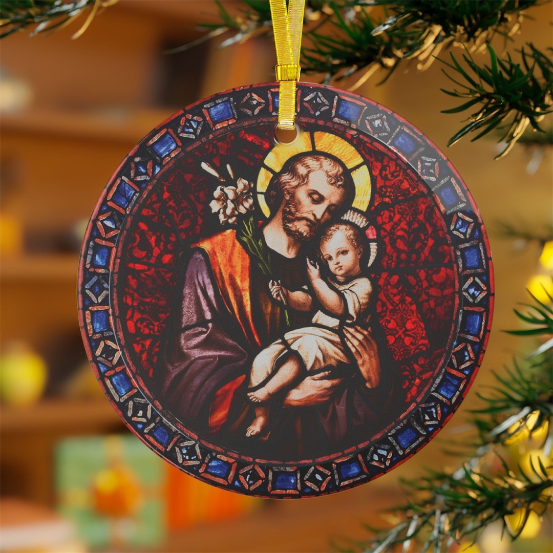 Saint Joseph Stained Glass Ornament, Holy Family Art, Catholic ...