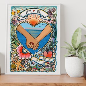 You Me and the Sea Art Print | Beach Lover Couple Art | Positive Quote ...