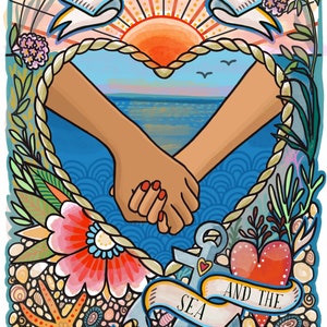 You Me and the Sea Art Print | Beach Lover Couple Art | Positive Quote ...