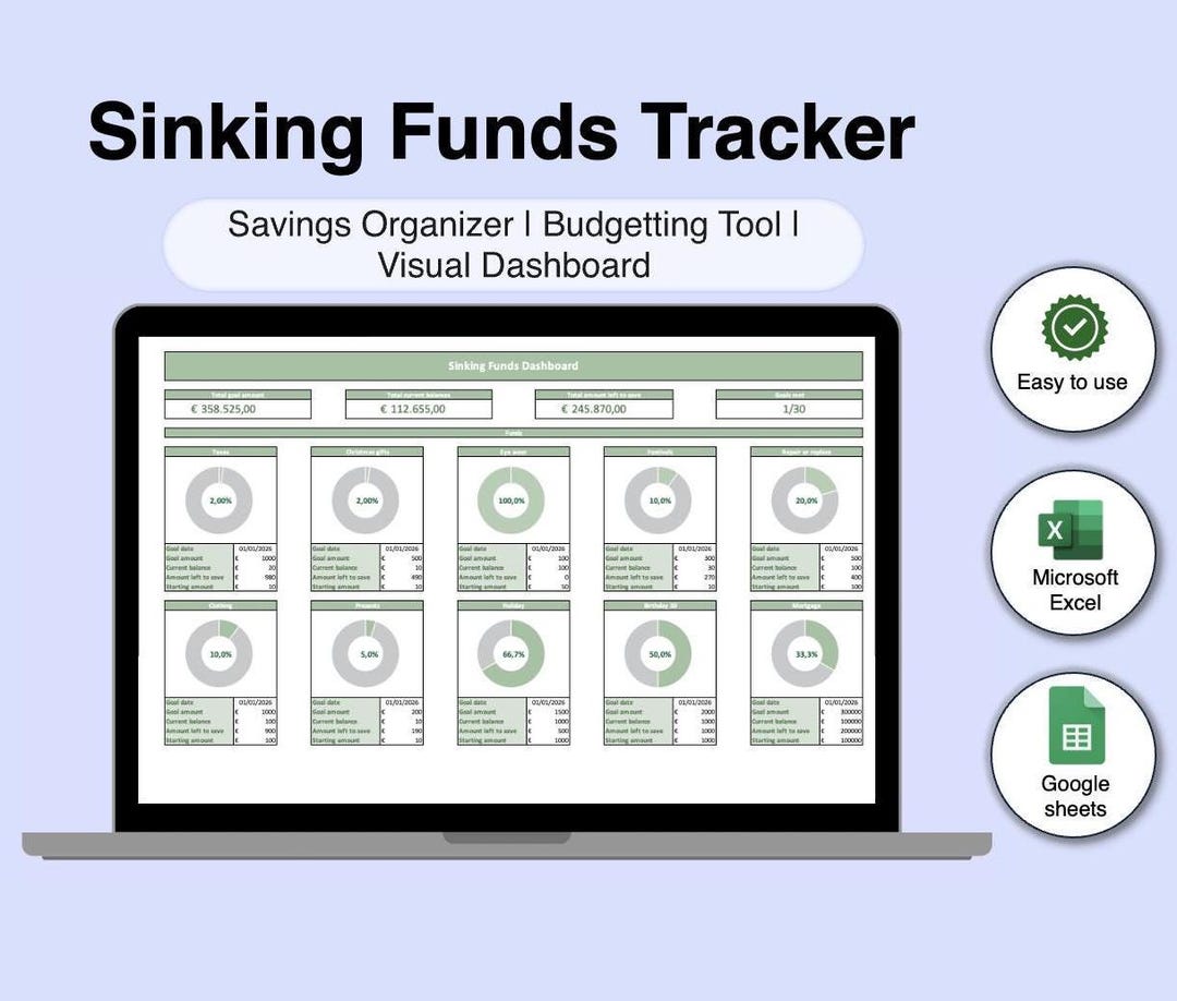 Sinking Funds Tracker Excel Spreadsheet Google Sheets Budget Savings ...