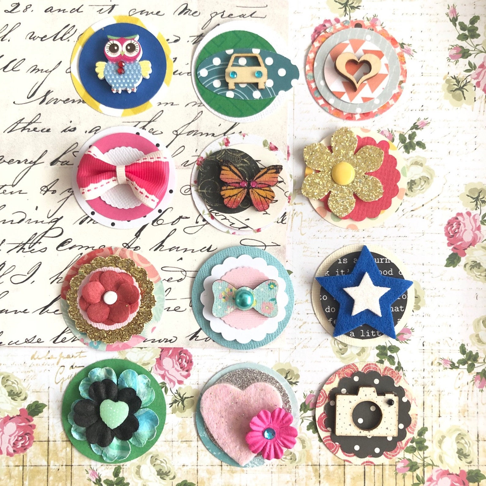 Cute Circle Embellishments Paper Pretties Set of 10, Flowers ...
