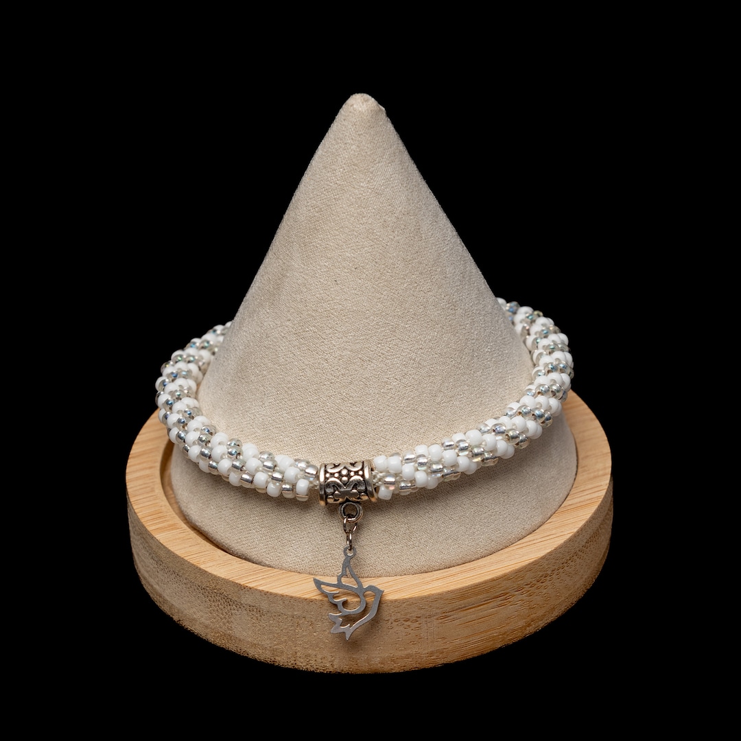 Obatala Kumihimo Beaded Ilde Bracelet: Santeria Yoruba Dove Charm - Etsy