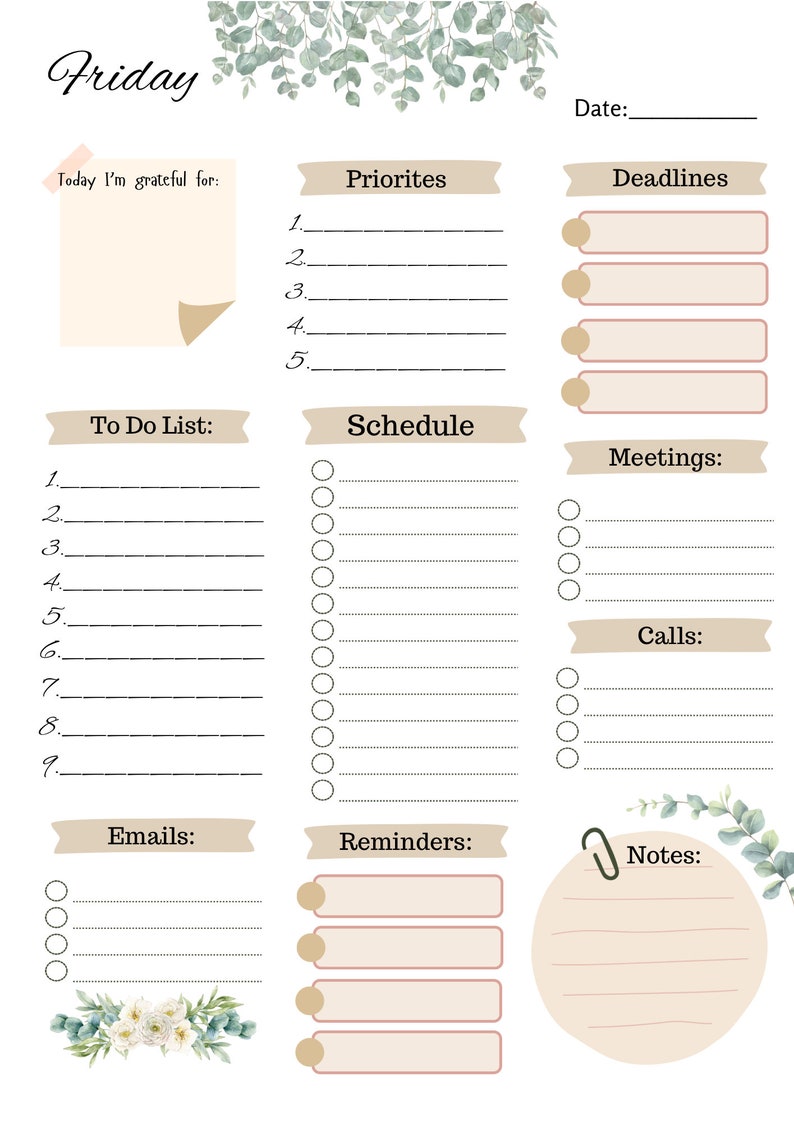 Monday Through Friday Daily Planner - Etsy