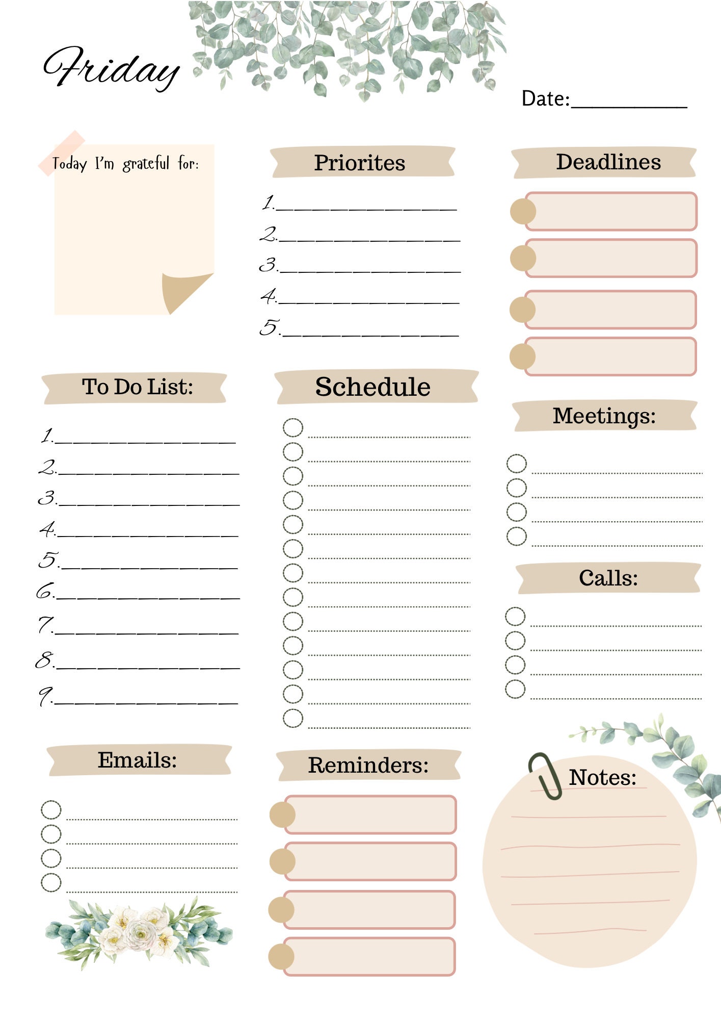 Monday Through Friday Daily Planner - Etsy