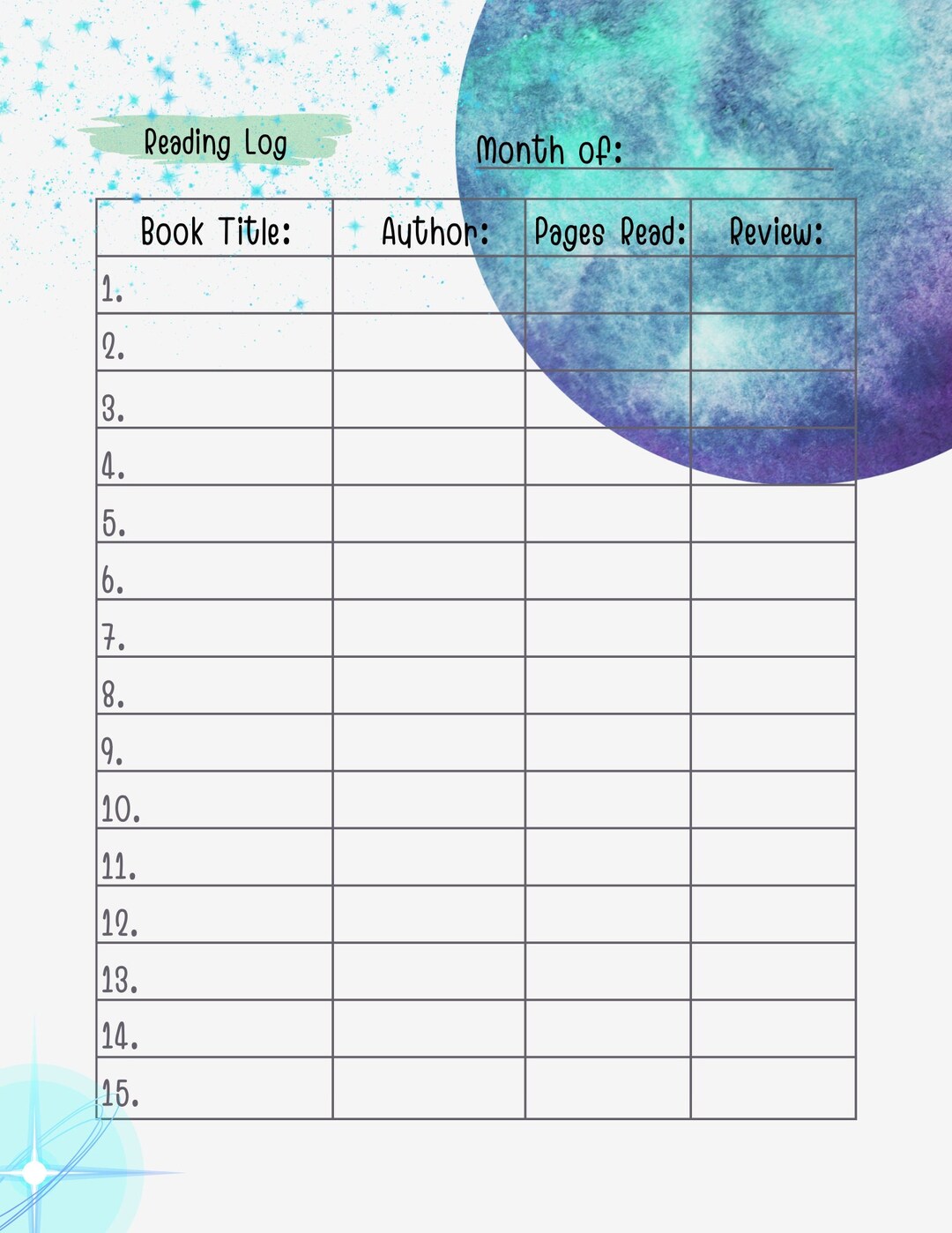 Galaxy Themed Reading Log. - Etsy