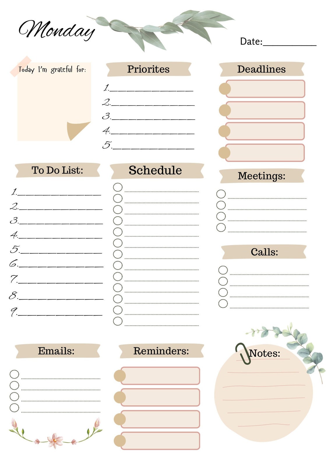 Monday Through Friday Daily Planner - Etsy