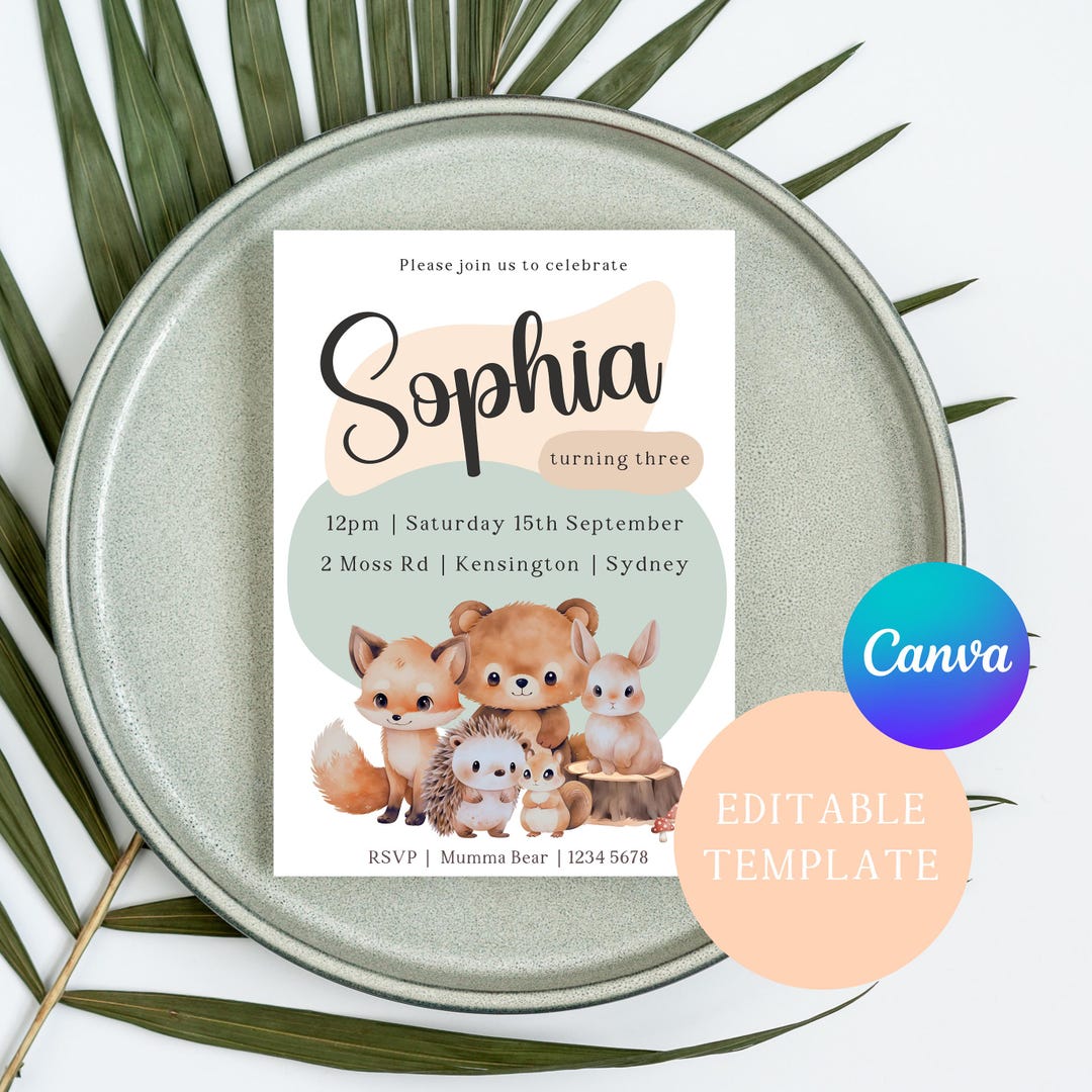 Editable Woodland Friends Birthday Invitation Forest Animals Party ...