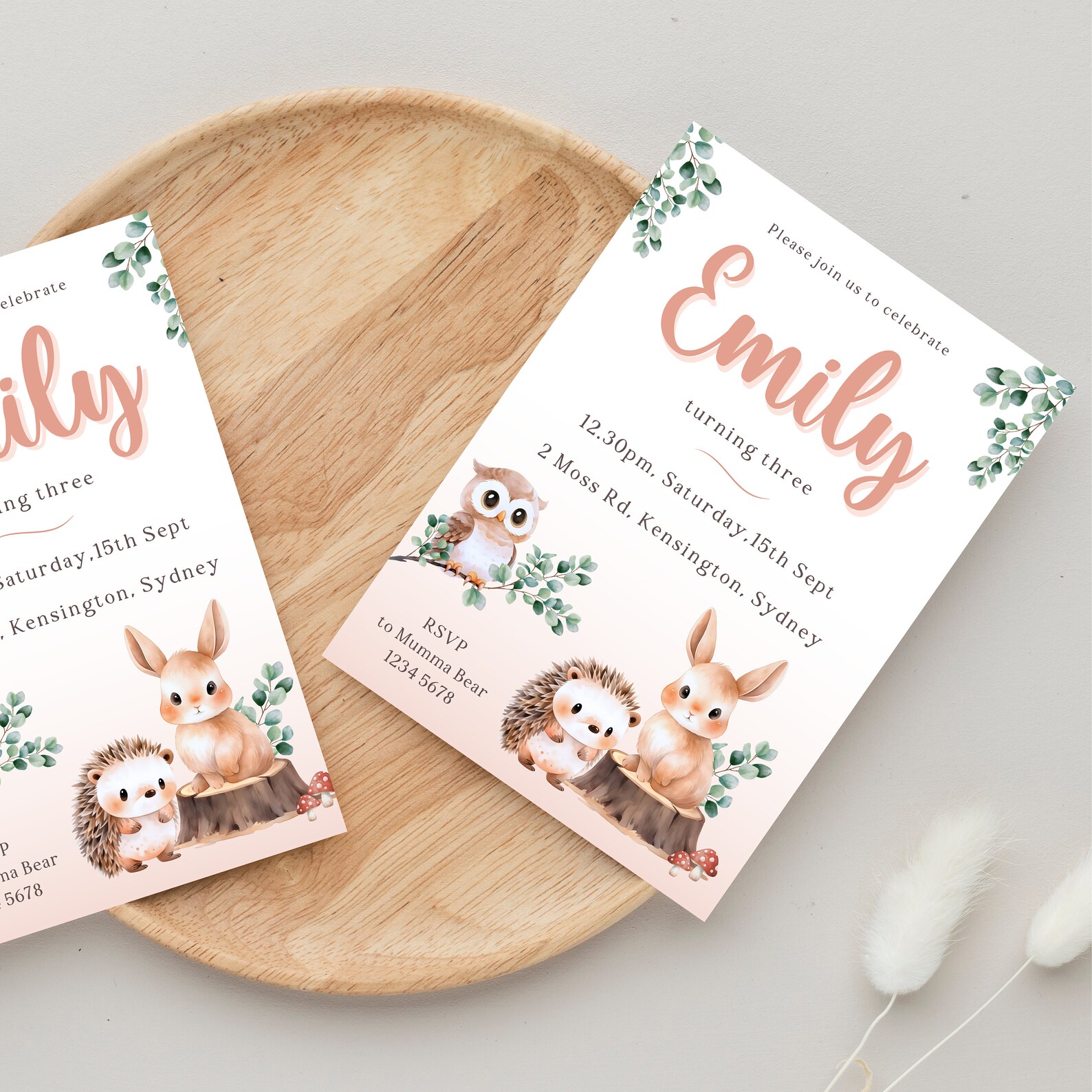 Editable Woodland Blush Birthday Invitation Forest Animal Party Invite ...