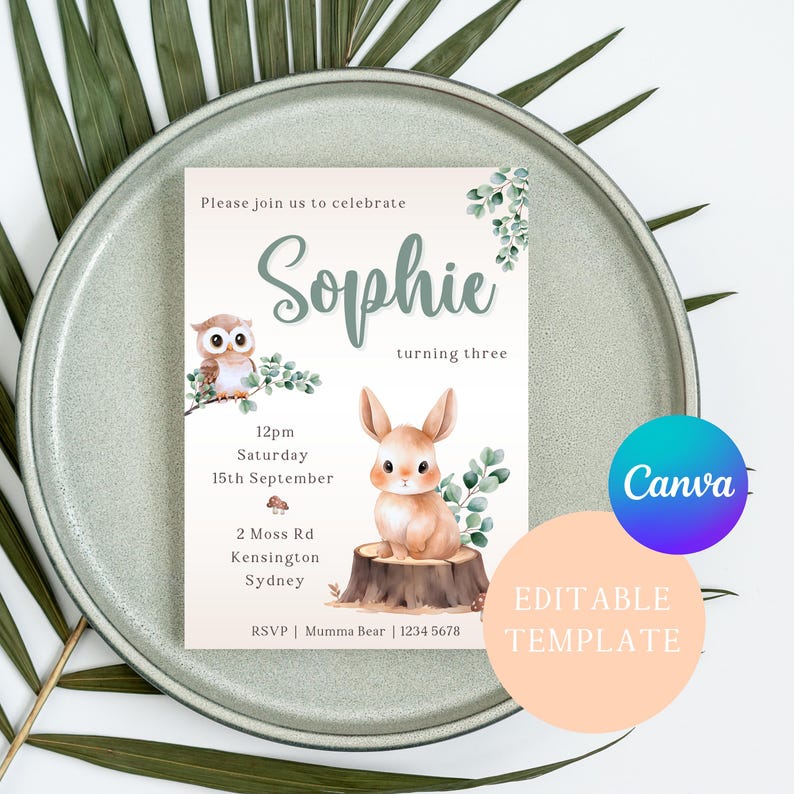 Editable Woodland Animals Birthday Invitation Forest Theme Party Invite ...