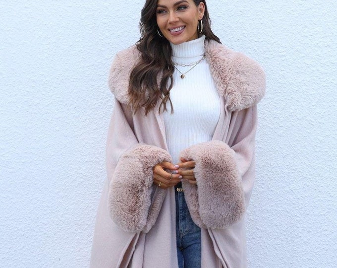 Luxury Faux Fur Cape, Soft Pink Wrap, Cloak, Jacket, Shawl. Ideal ...