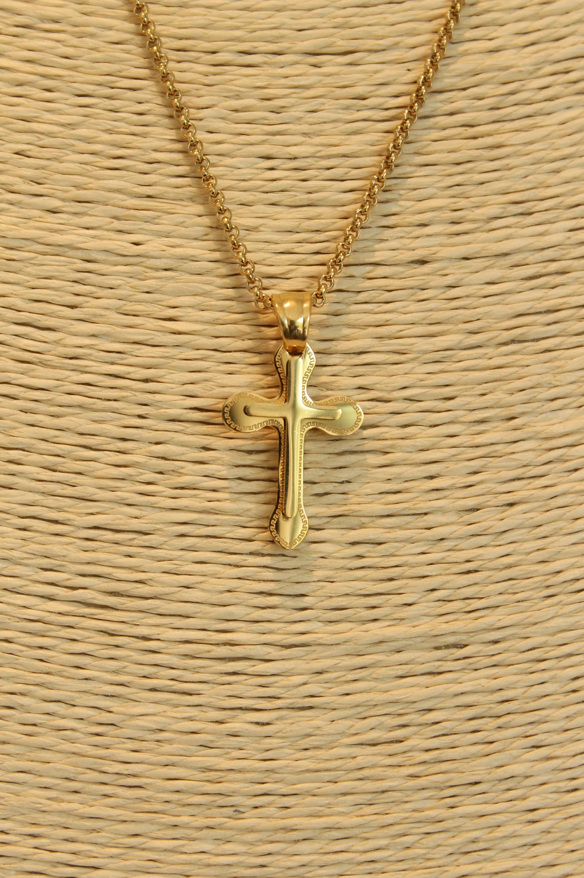 Customizable 18K Gold Plated Stainless Steel, Double Stacked Cross With ...