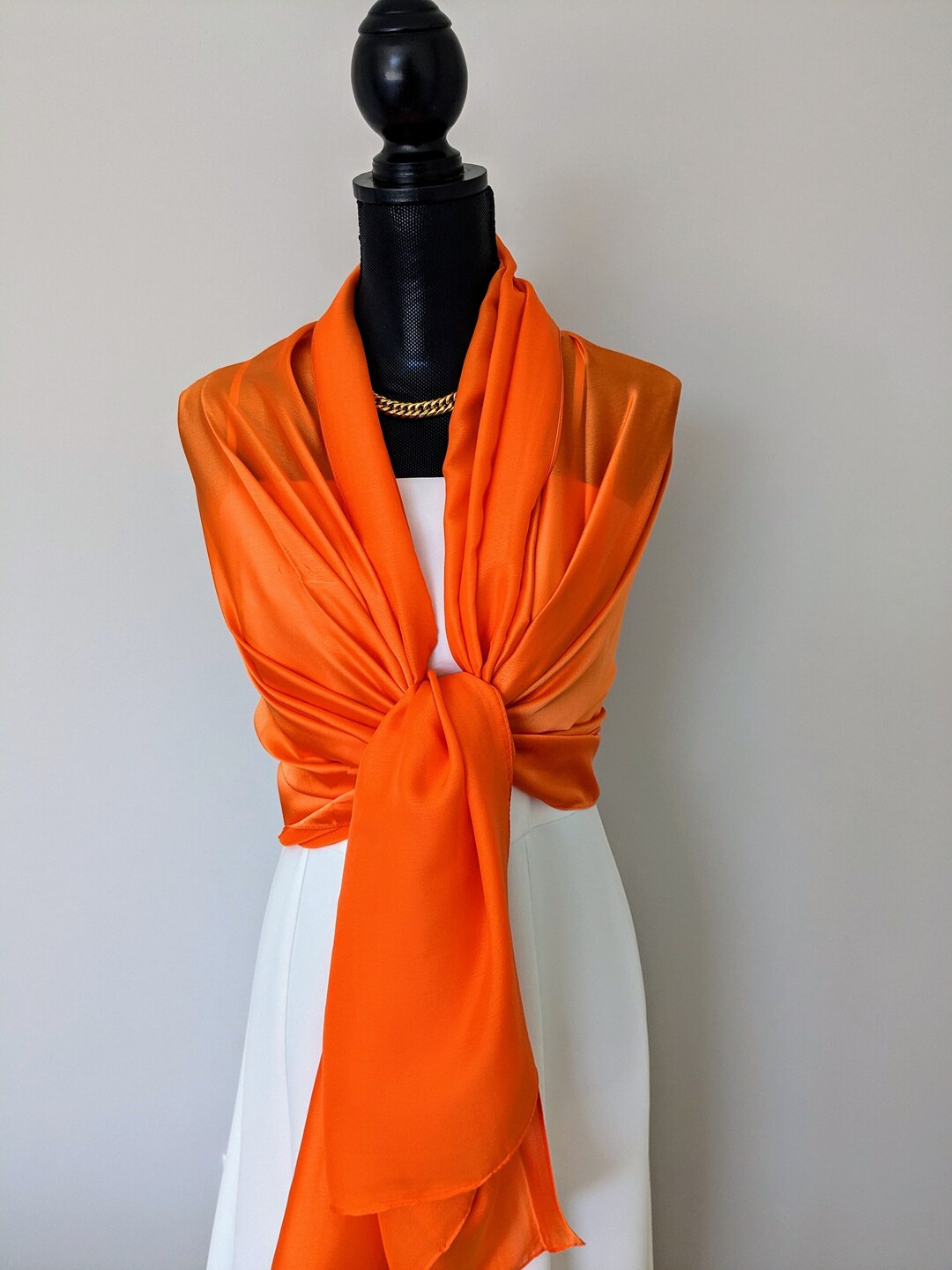 Orange Semi-sheer, Opaque Silky Satin Scarf, Wrap, Cover, Shawl, Shrug ...