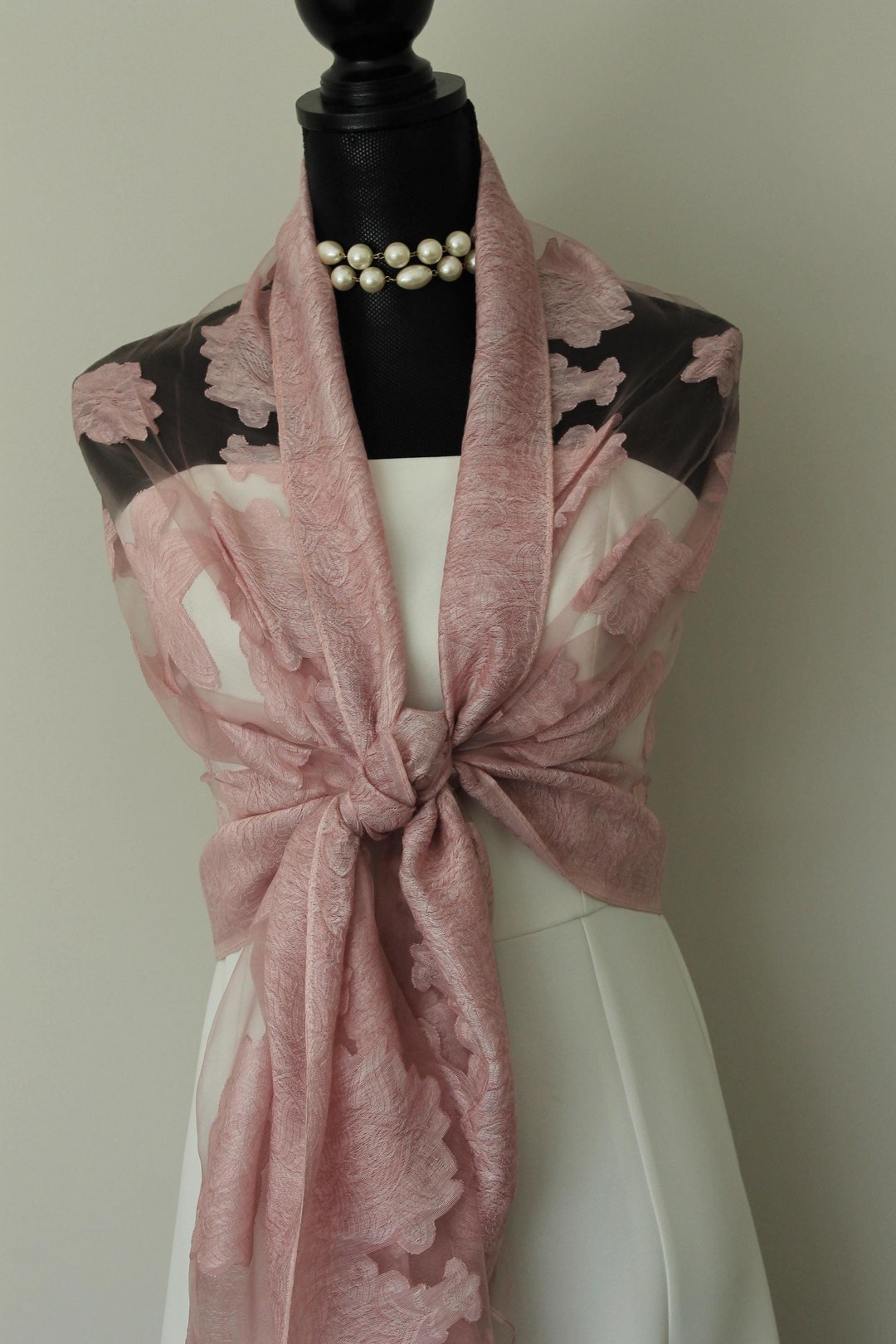 Soft Dusty Rose Pink Lace Scarf, Light Antique Rose Shawl, Wrap, Stole ...