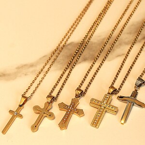 Customizable 18K Gold Plated Stainless Steel, Double Stacked Cross ...