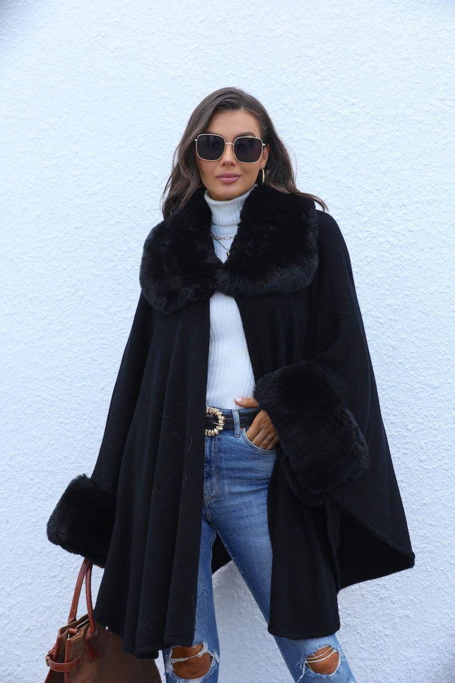 Dark Grey Faux Fur Cape, Wrap, Cloak, Jacket, Shawl, Poncho. Ideal ...