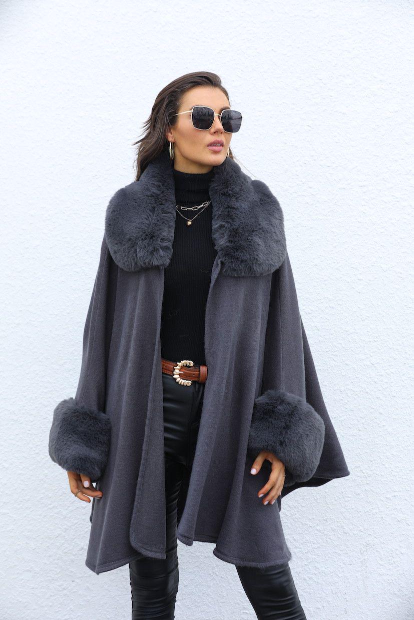 Dark Grey Faux Fur Cape, Wrap, Cloak, Jacket, Shawl, Poncho. Ideal ...