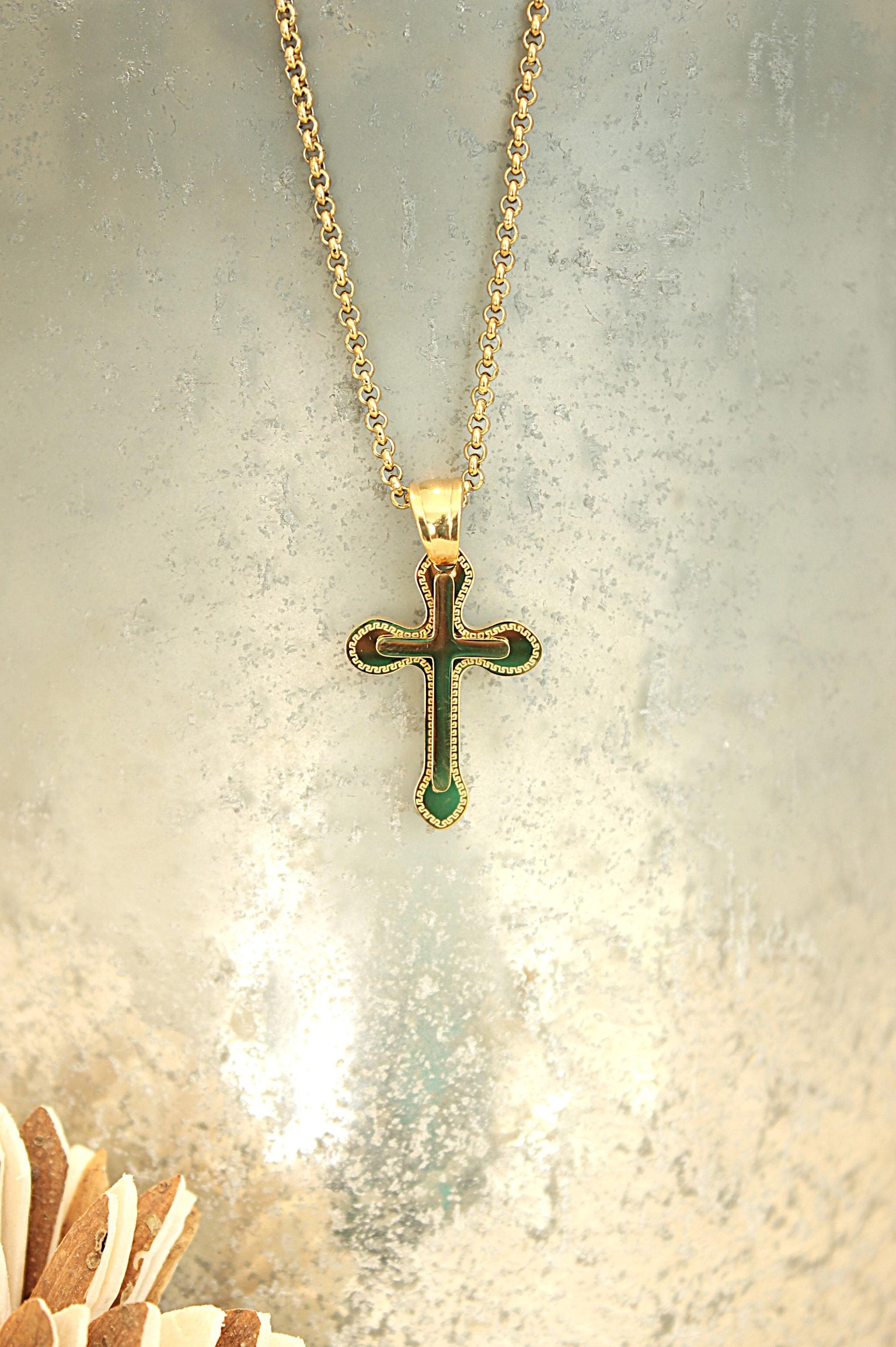 Customizable 18K Gold Plated Stainless Steel, Double Stacked Cross With ...